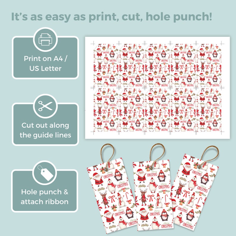 Printable Christmas Gift Tag Santa and Snowman, Christmas Illustration ...