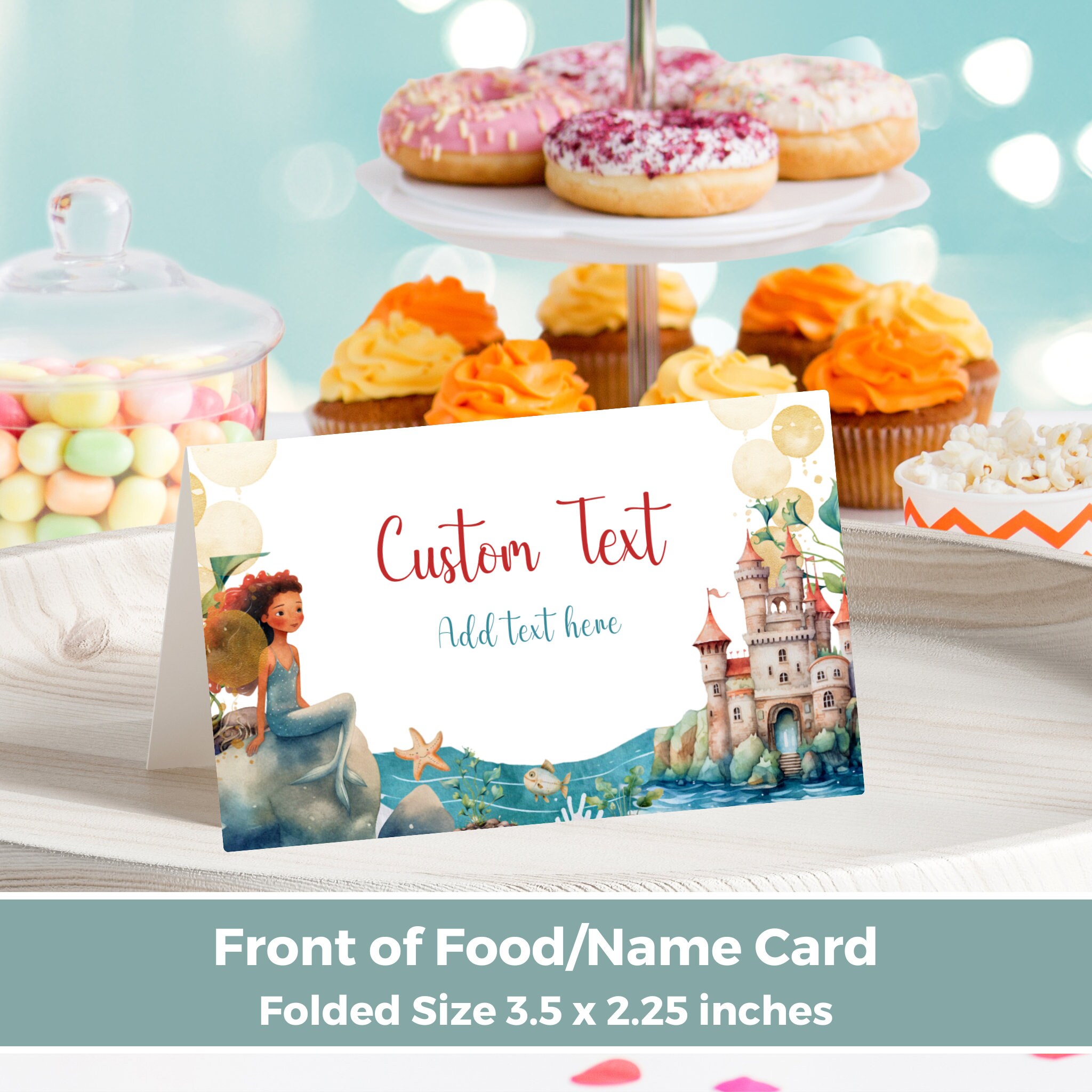 Editable Mermaid Food Buffet Label Tent Card Food Place Cards Table ...