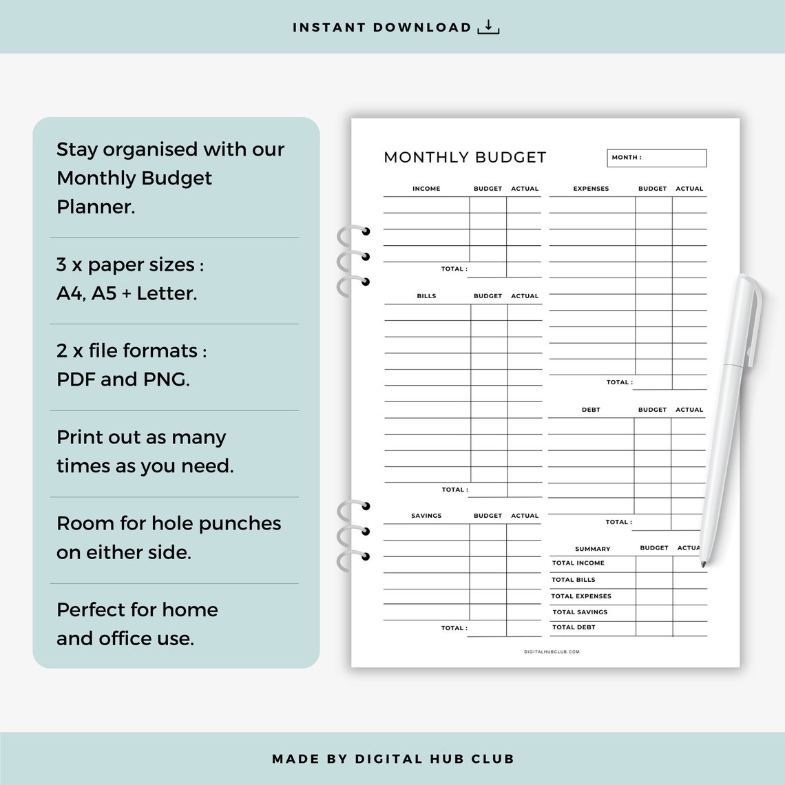 Printable Monthly Budget Planner Expense Tracker Financial - Etsy