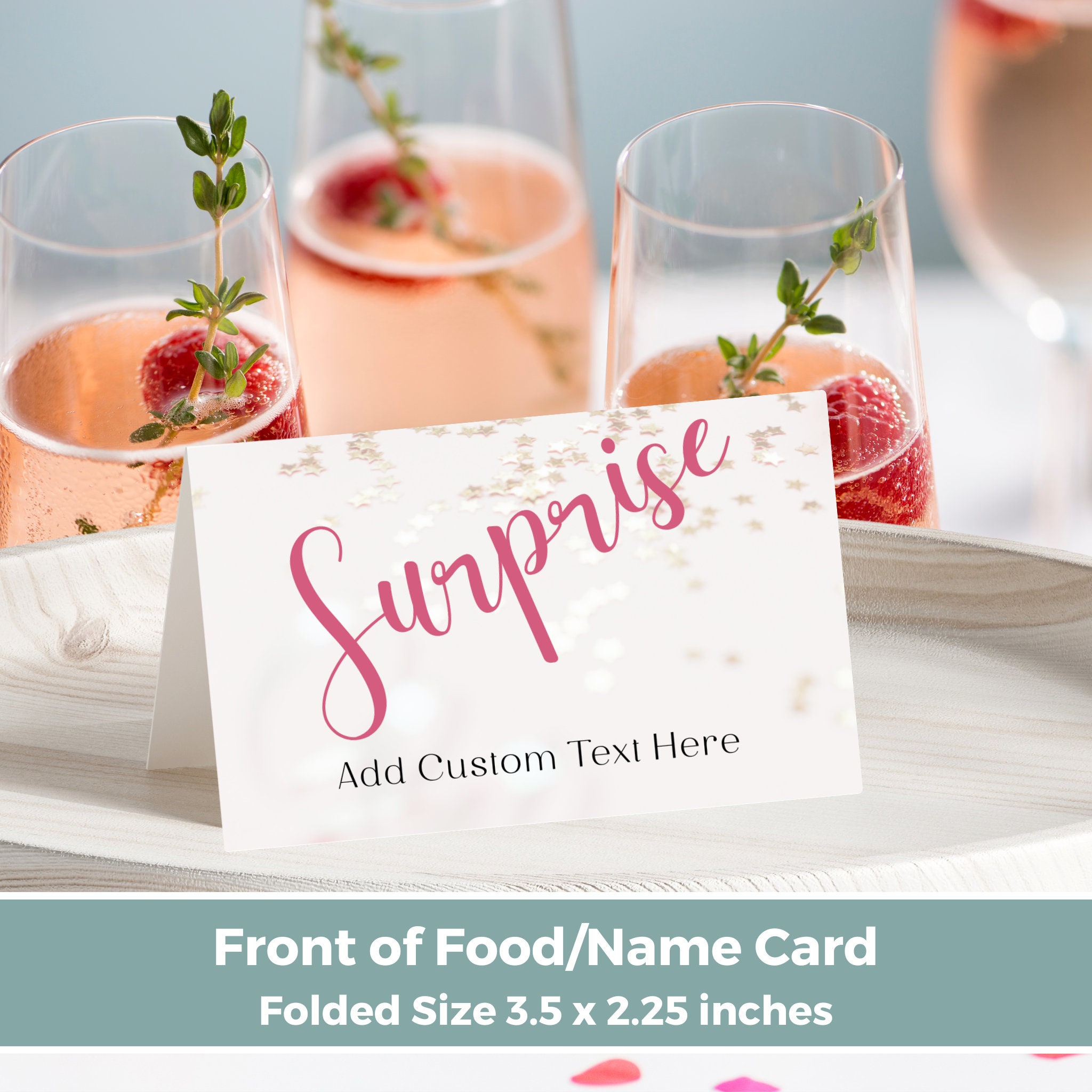 Editable Surprise Pink Food Buffet Label Tent Card Food Place Cards ...