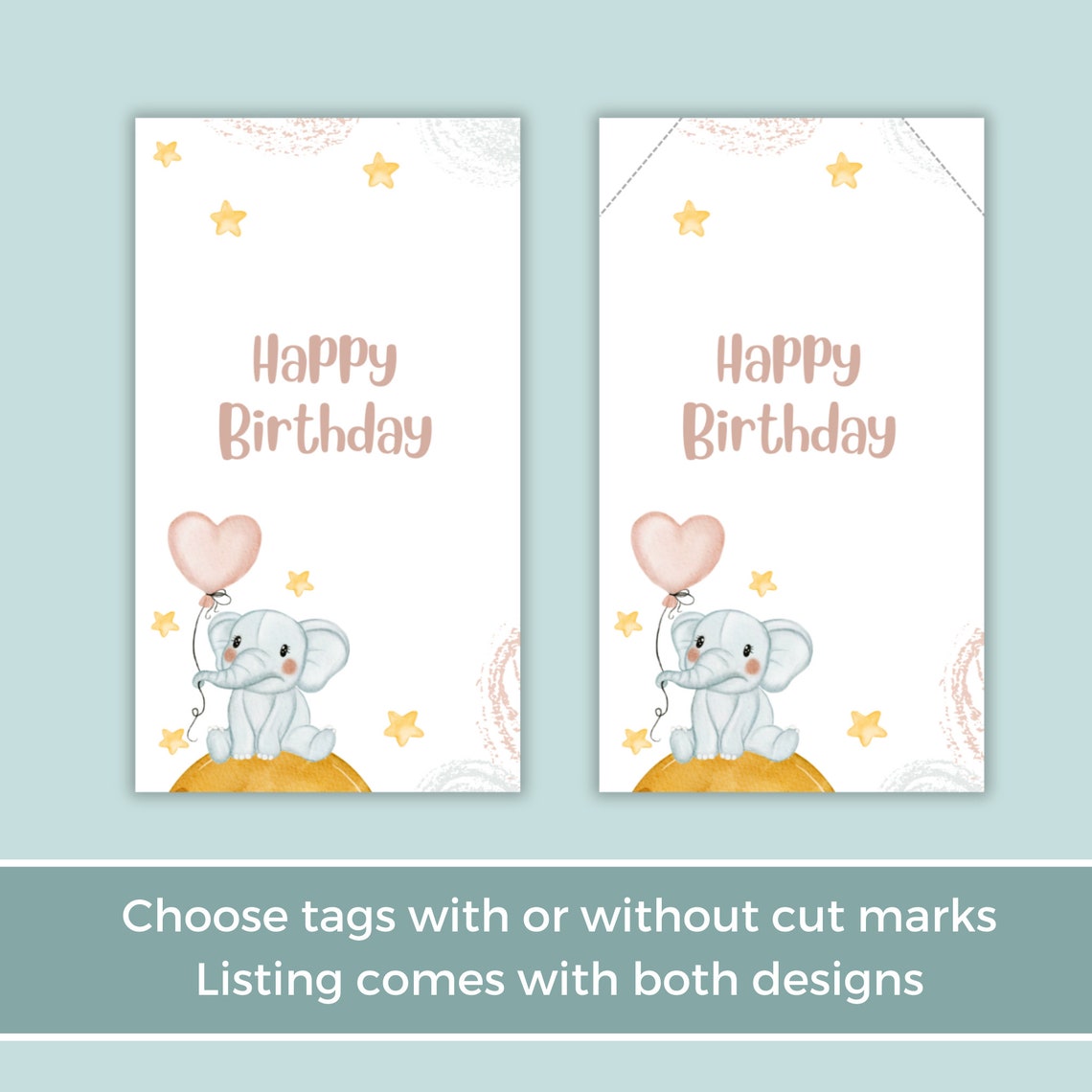 Printable Birthday Gift Tag Baby Elephant, Safari Party Favour Tag ...