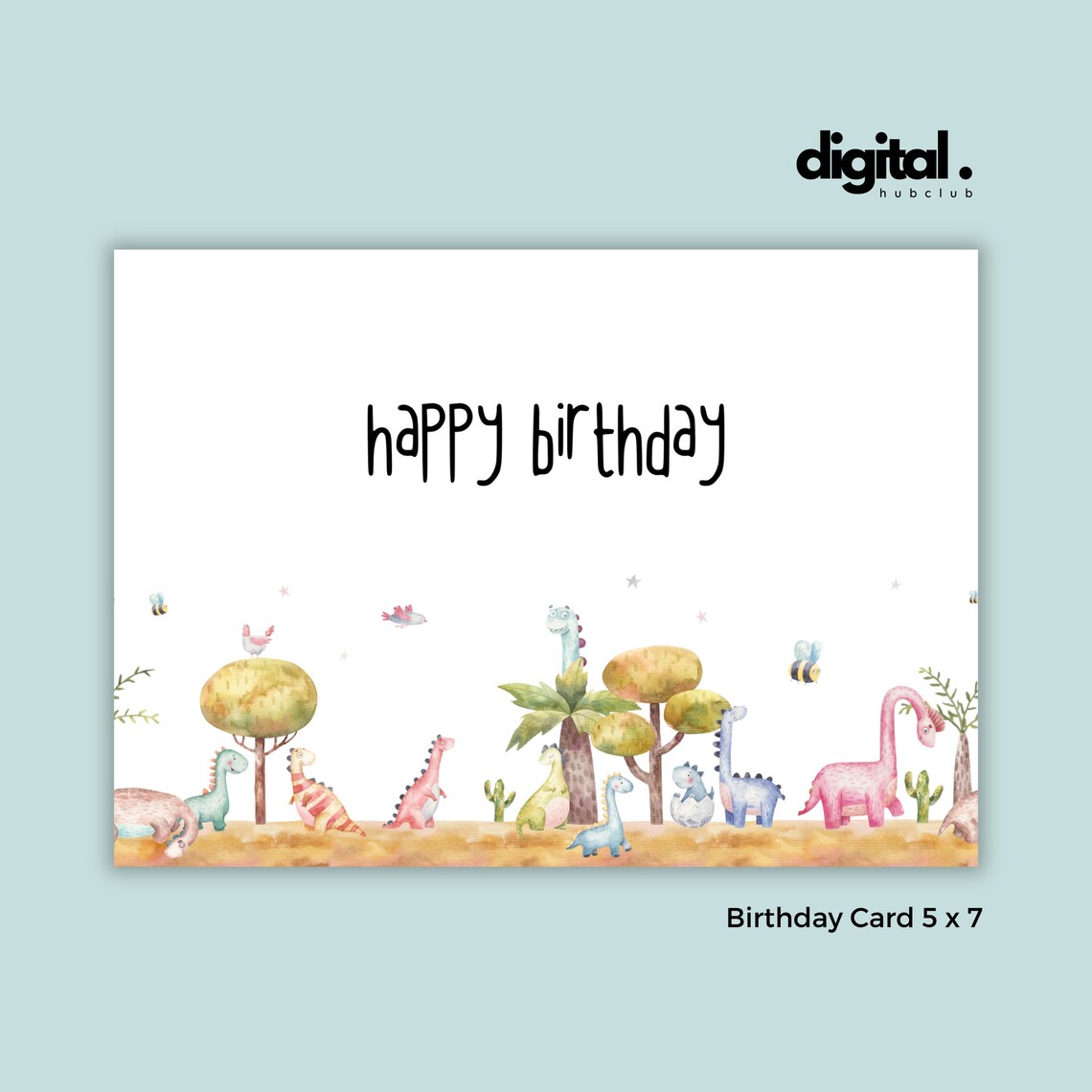 Birthday Card With Dinosaur Printable Birthday Greeting Card - Etsy