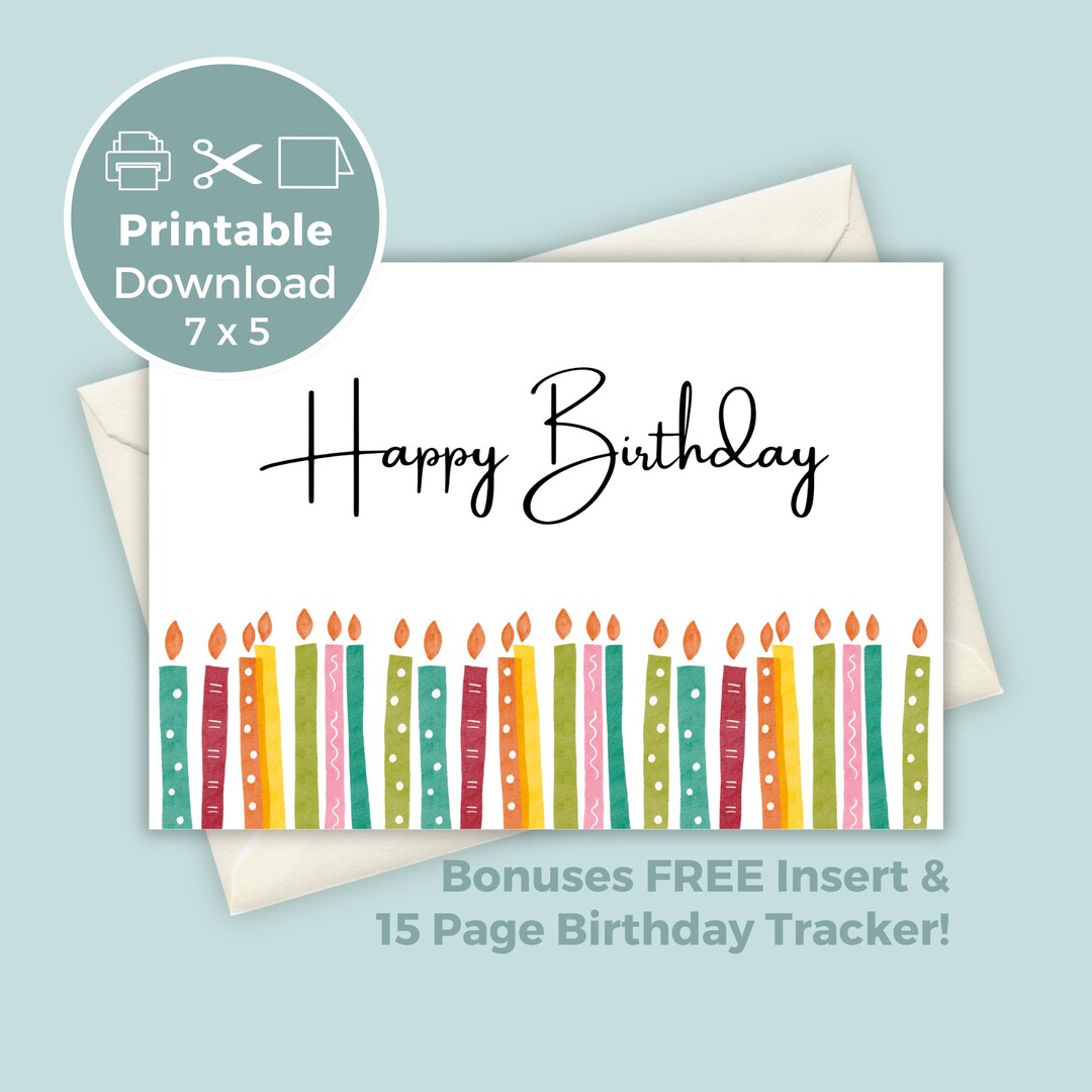 Printable Birthday Card, Instant Download, Digital Greeting Card, Happy ...