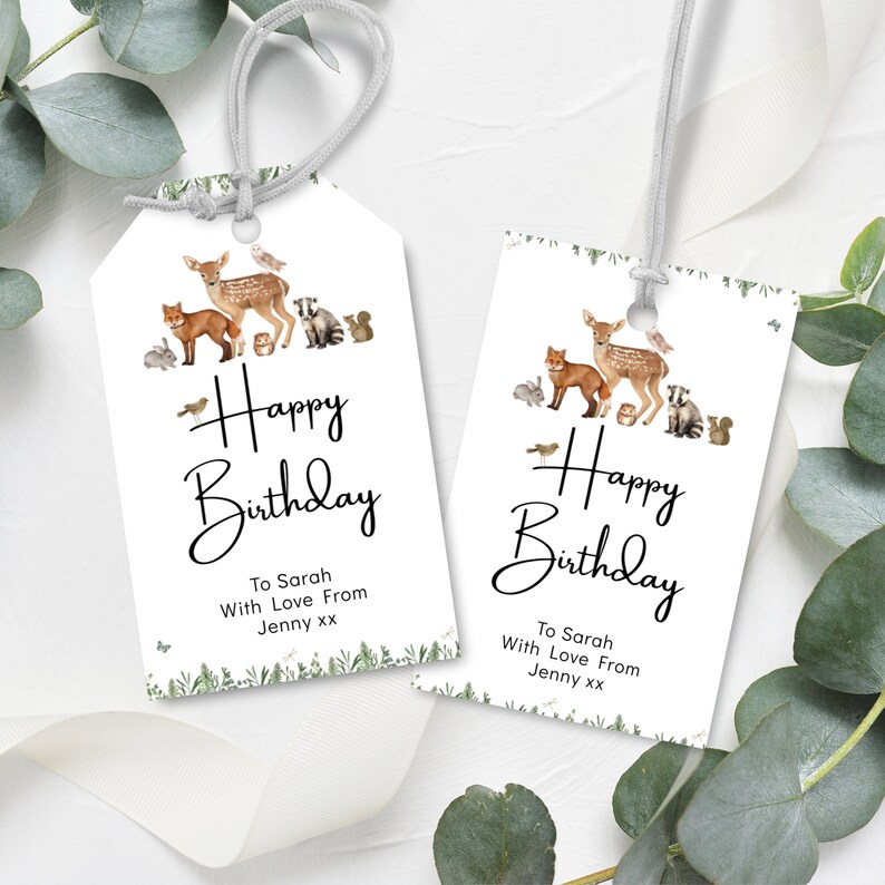Personalised Birthday Gift Tag Woodland Animal, Birthday Party Favour ...