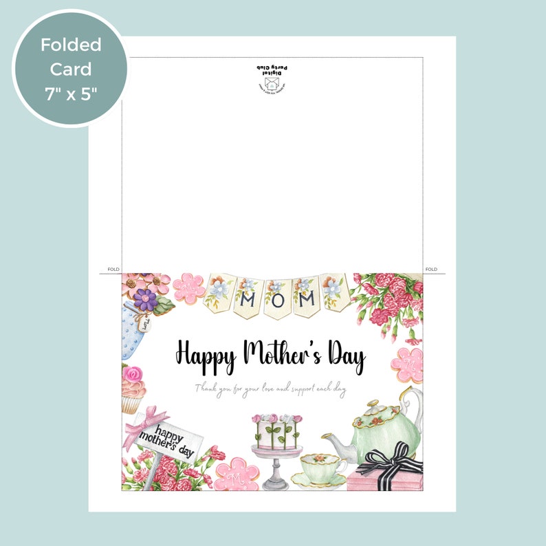 Printable Mothers Day Card, Tea Party Mothers Day Card, DIY Greeting ...