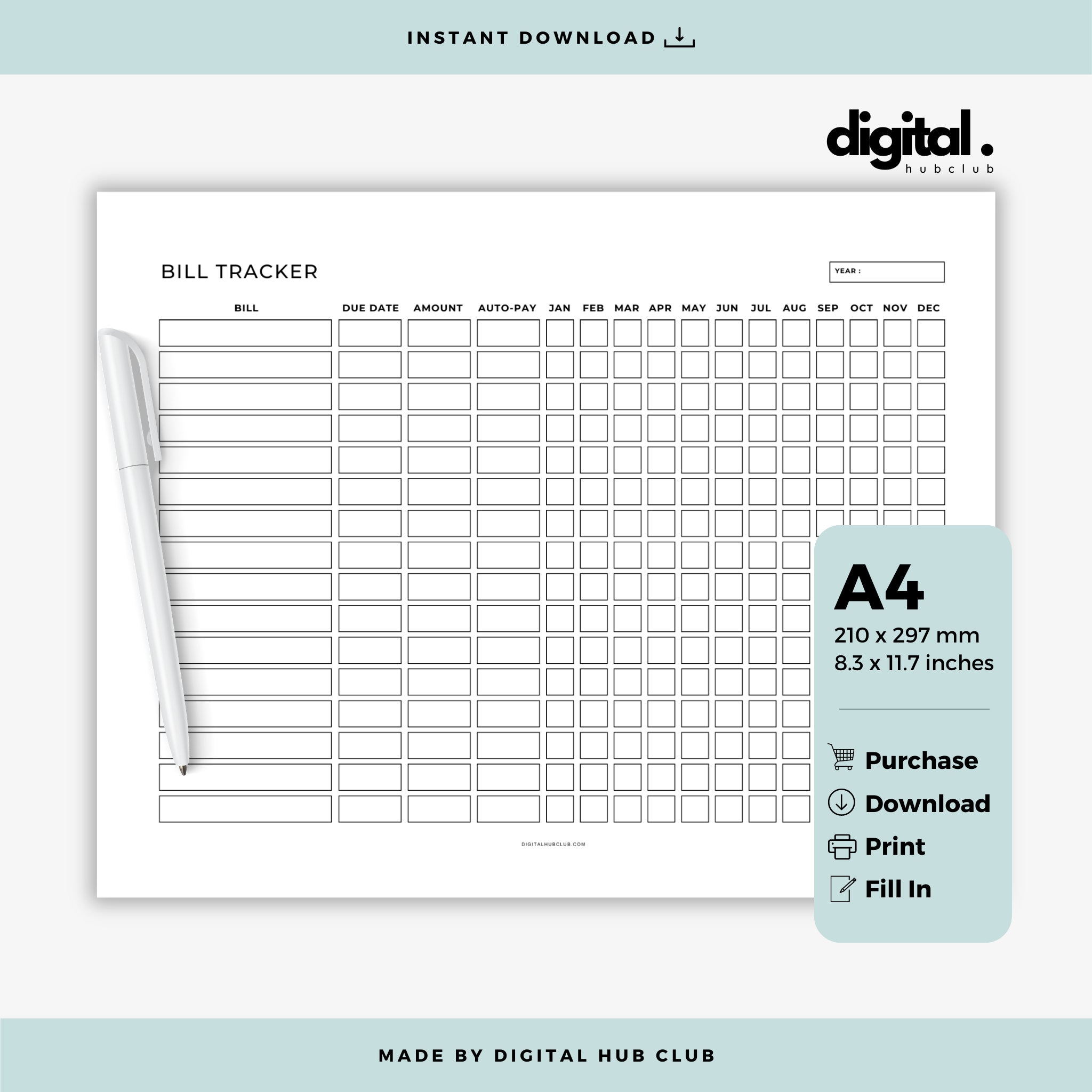 Annual Bill Tracker Printable Planner Yearly Bill Payment - Etsy