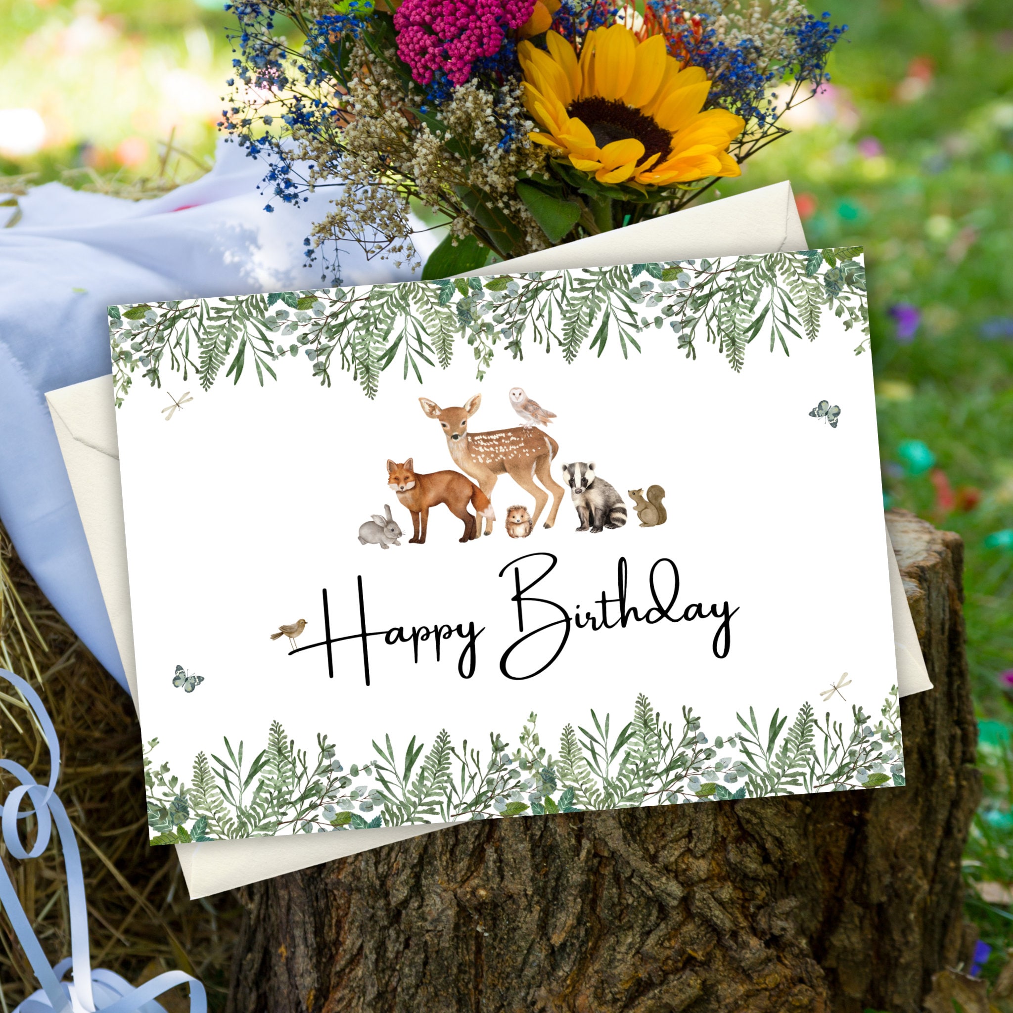 Printable Birthday Card With Woodland Animals, Birthday Card Animals ...