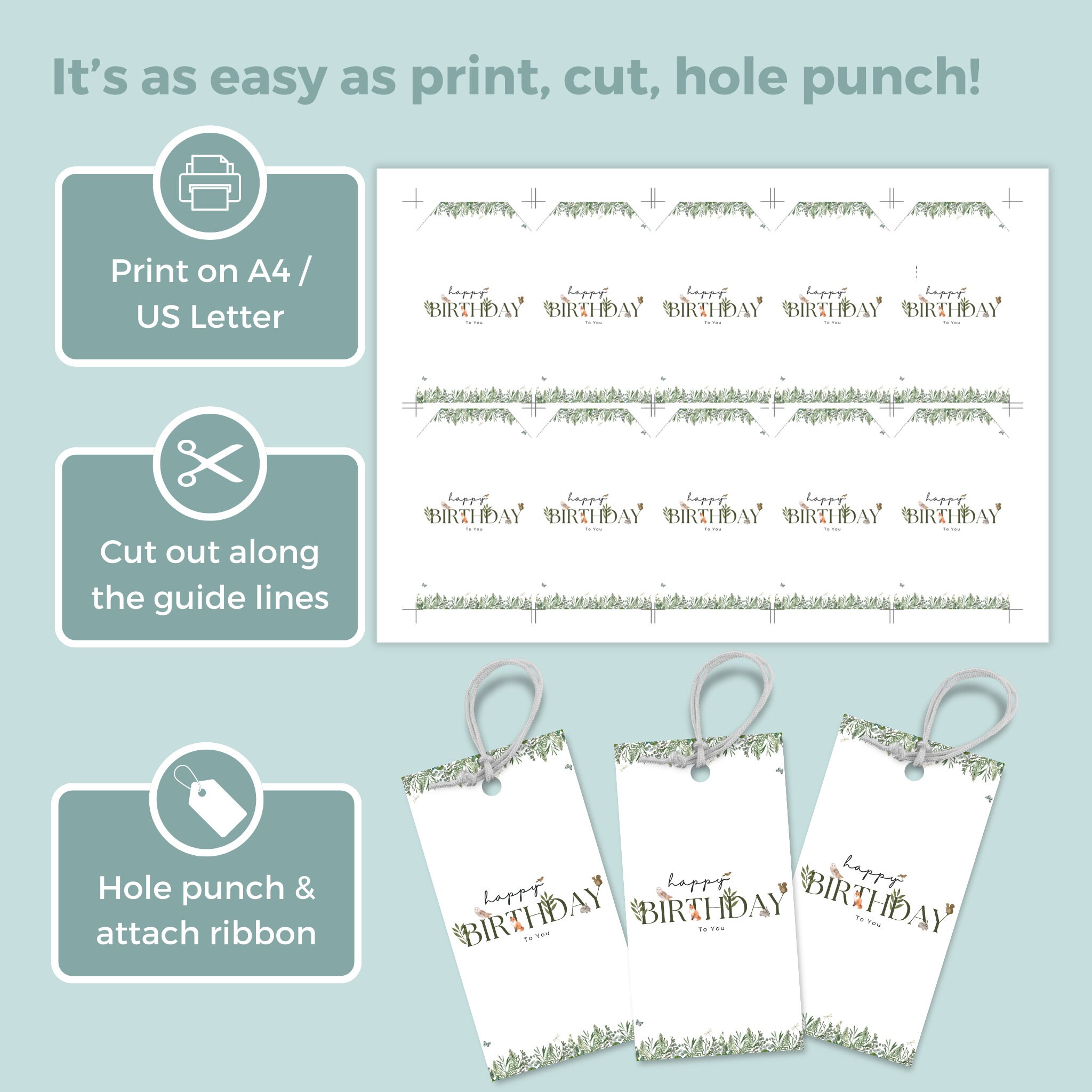 Printable Woodland Animals Birthday Gift Tag, Cute Animal Gift Tags ...