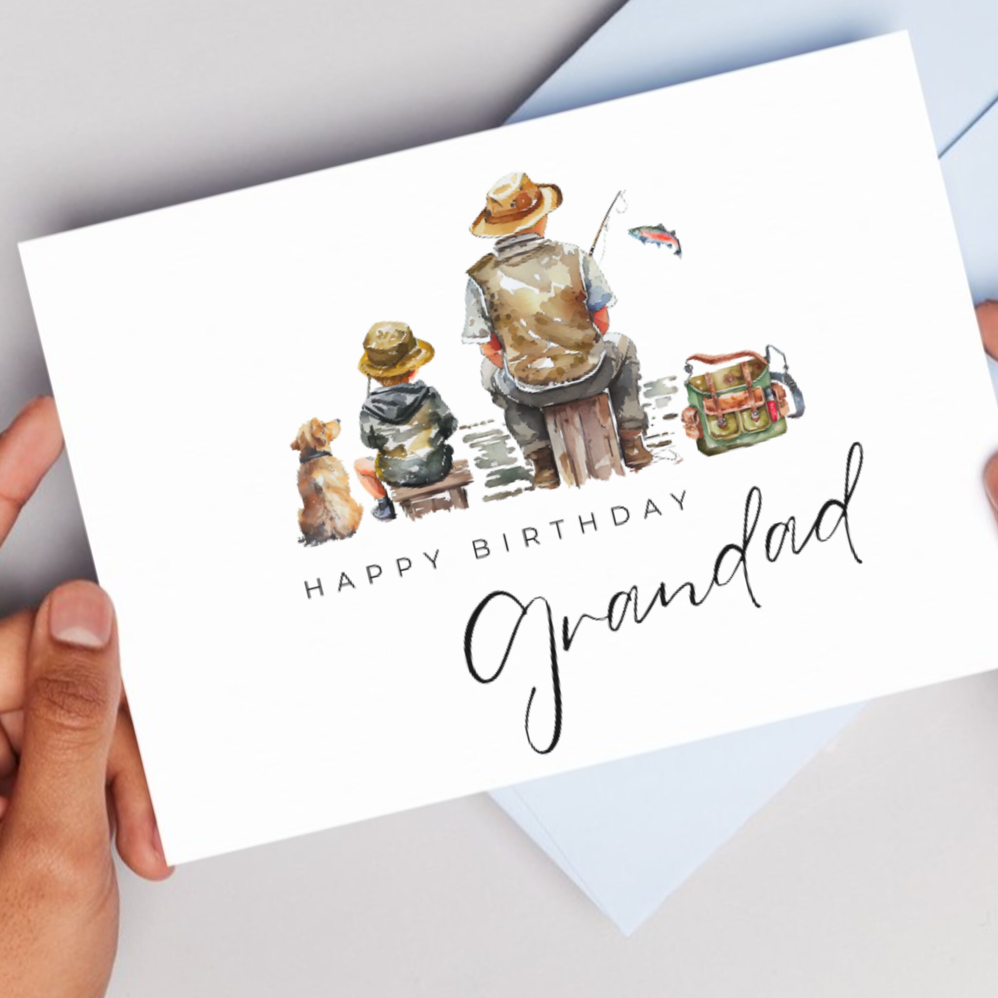 Printable Fishing Birthday Card for Grandad, Grandpa Fisherman Themed ...