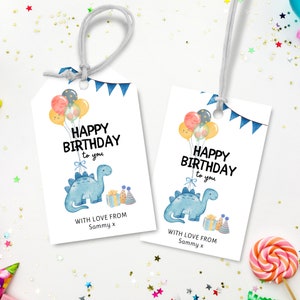 Personalised Birthday Gift Tag With Dinosaur, Kids Gift Tag, Edit and ...