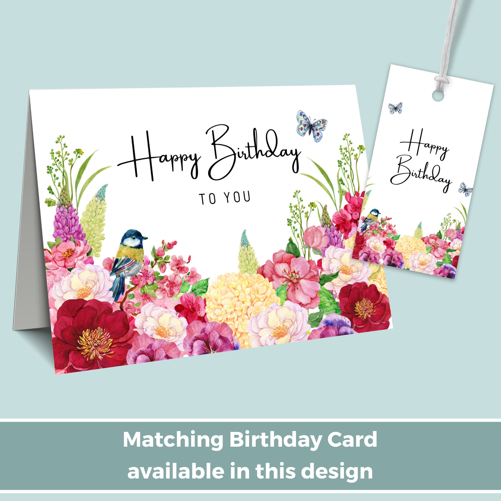 Printable Birthday Pink Red Spring Flower Gift Tag, Print at Home ...