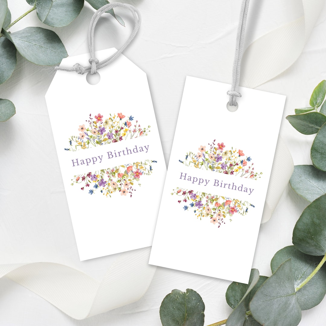 Printable Floral Birthday Gift Tag, Wild Flower Gift Tag, Meadow Flower ...