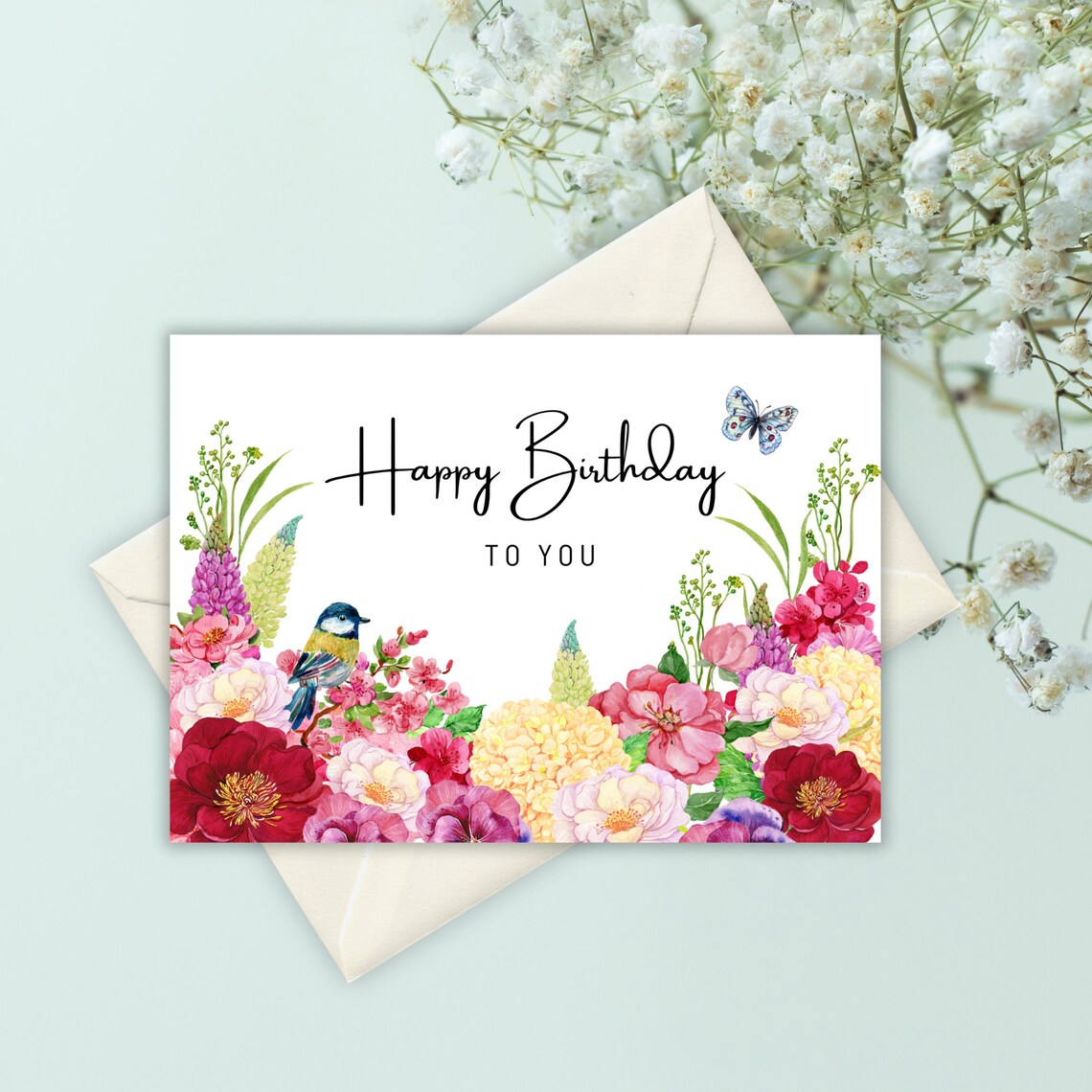 Printable Birthday Card With Flowers, Happy Birthday Card Printable ...