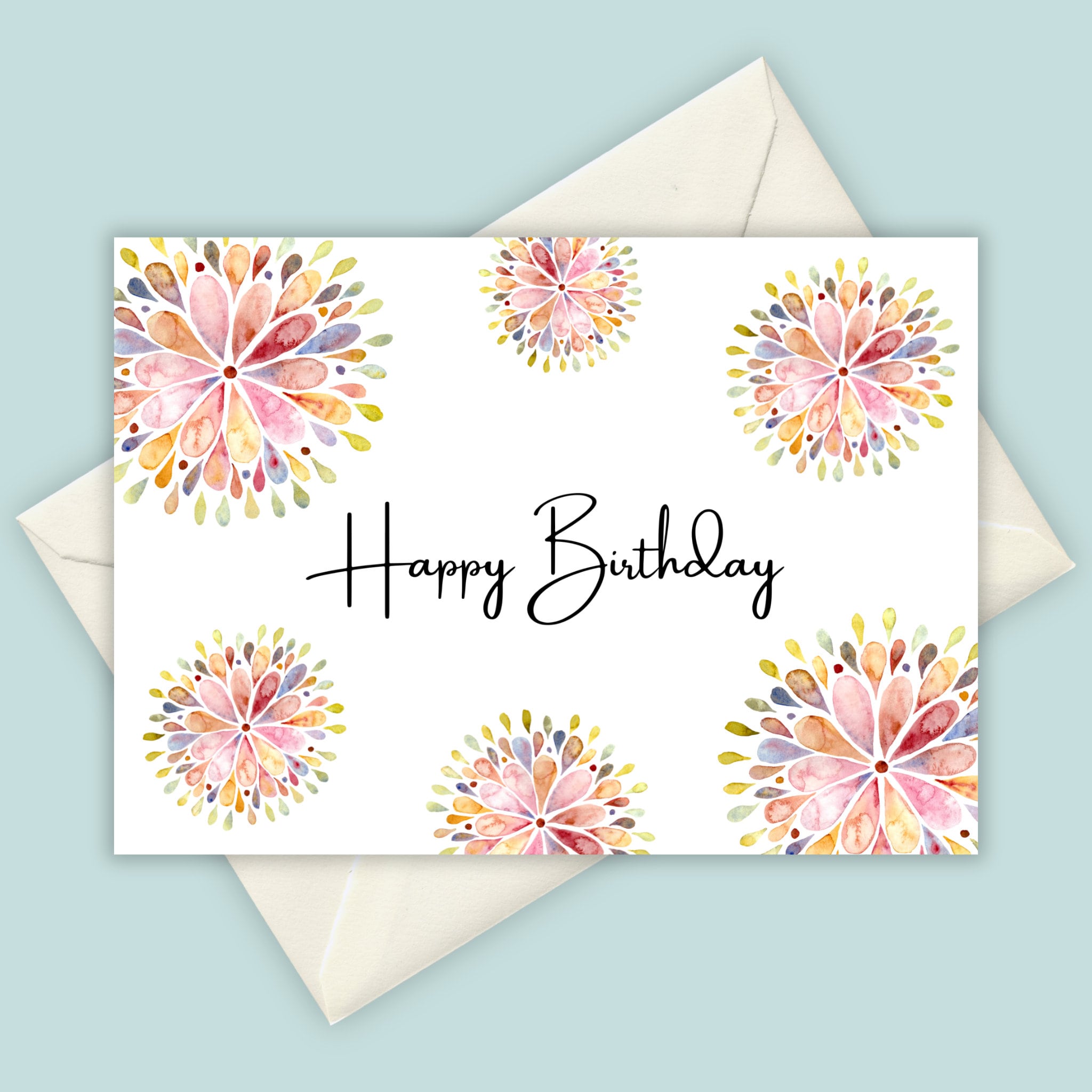Printable Birthday Card With Flowers Floral Birthday Card - Etsy