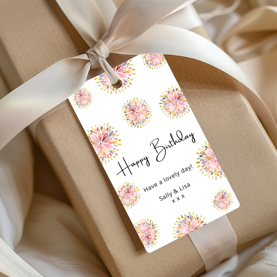 Personalised Birthday Gift Tags With Flowers, Editable Happy Floral ...