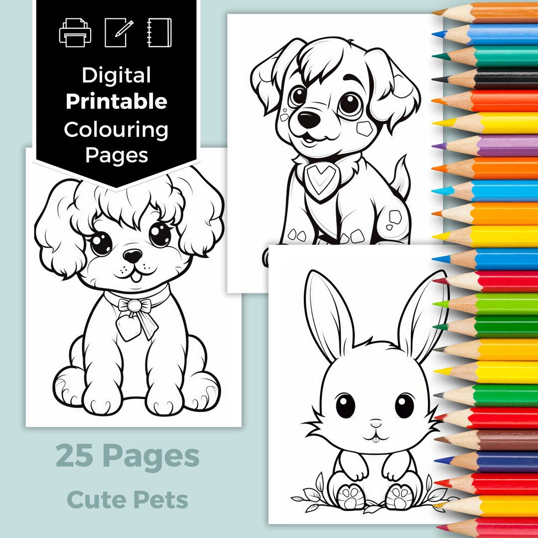 25 Colouring Pages for Kids Printable Cute Pets Colouring - Etsy