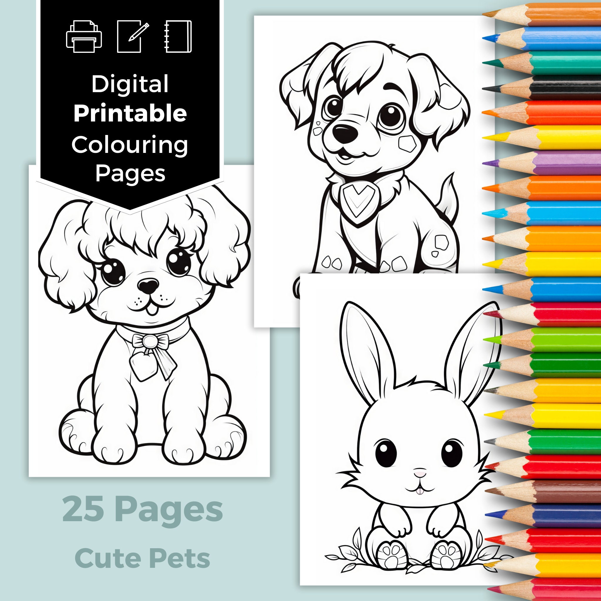 25 Colouring Pages for Kids Printable Cute Pets Colouring - Etsy