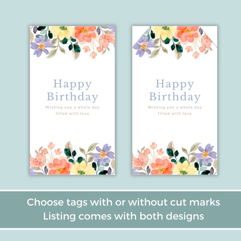 Printable Birthday Gift Tag With Floral Design, Print at Home, Instant ...