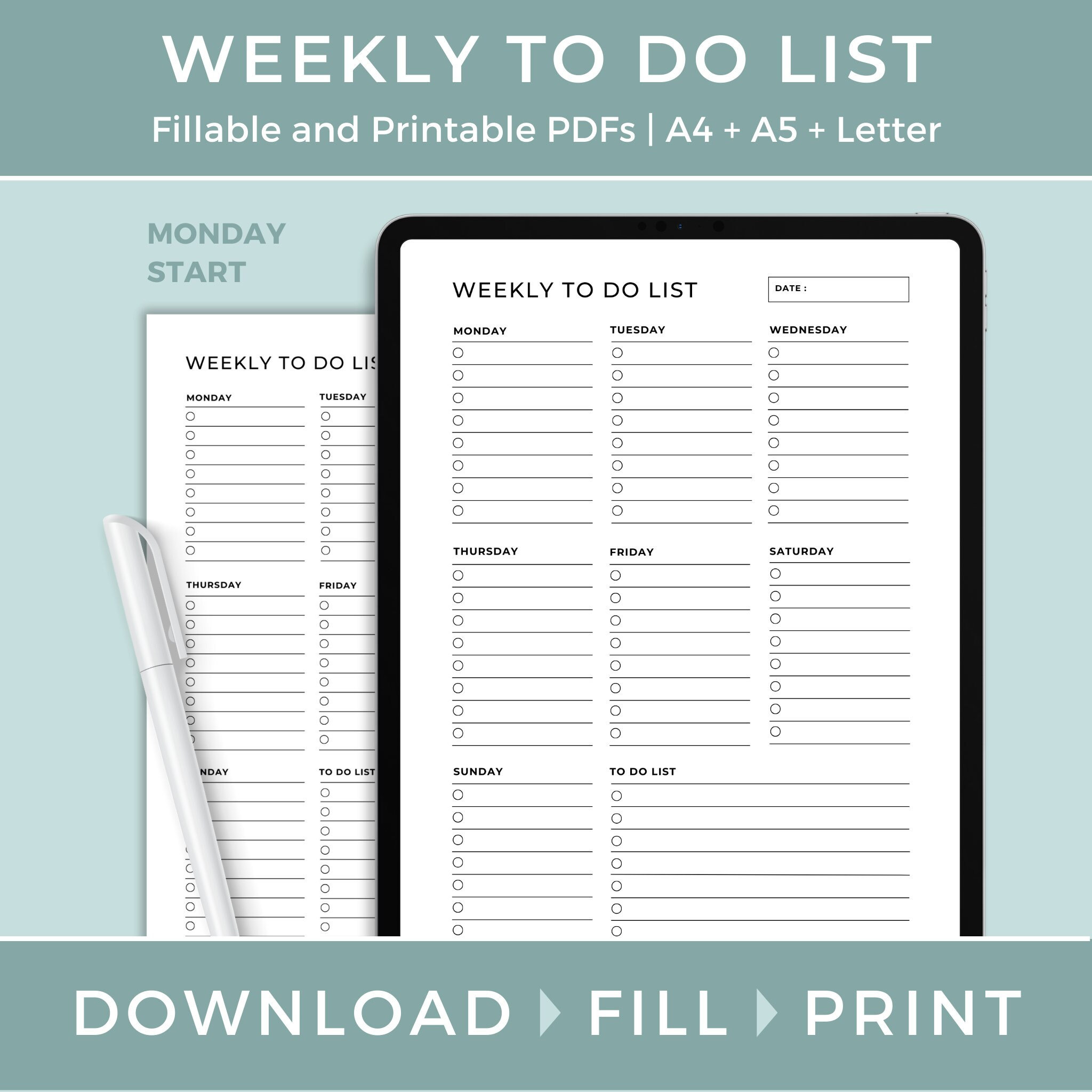 Weekly to Do List Printable, to Do List, Minimal Weekly Schedule ...