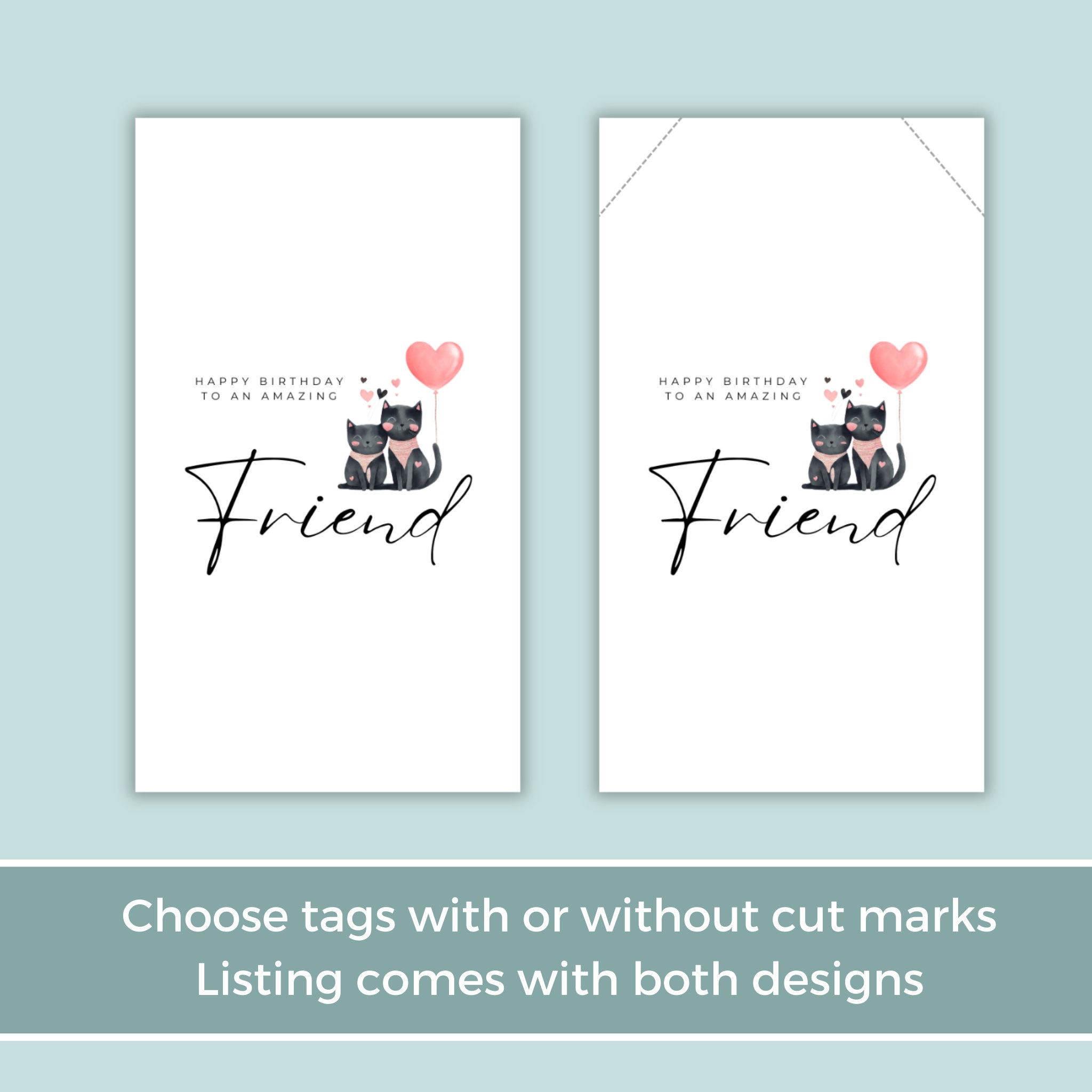 Printable Birthday Gift Tag for Friend, Cute Cat Design, Digital ...