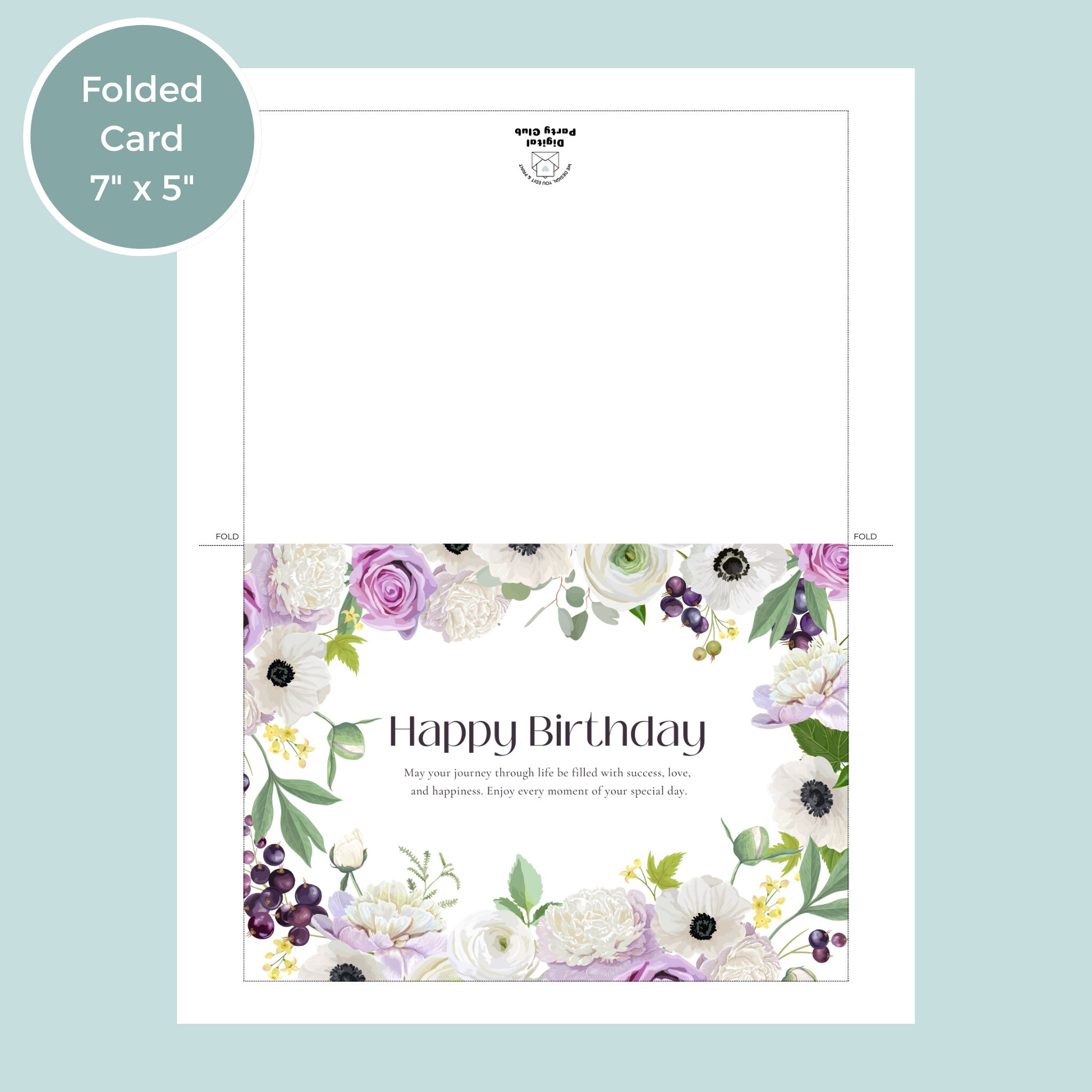 Printable Birthday Card With Flowers, Floral Birthday Card, Printable ...