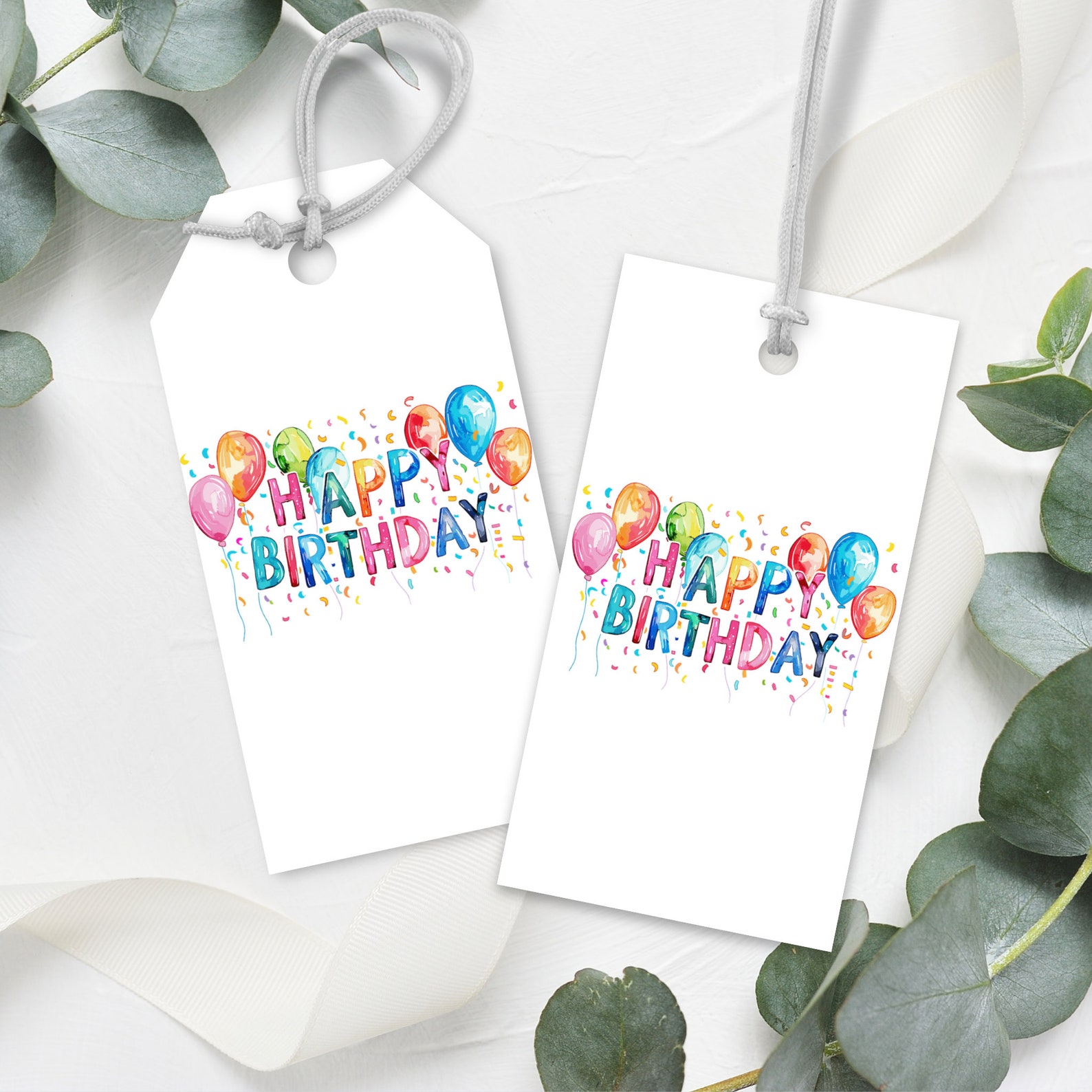 Vibrant Watercolor Balloon Birthday Gift Tag, Printable Gift Tag ...