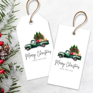 Printable 2x3.5 Christmas Gift Tags, Vintage Truck Holiday Tags, DIY ...