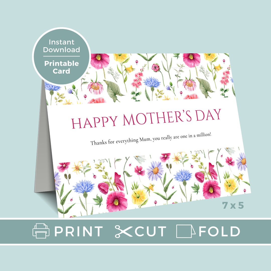 Printable Mothers Day Card, Floral Mothers Day Card, Floral DIY ...