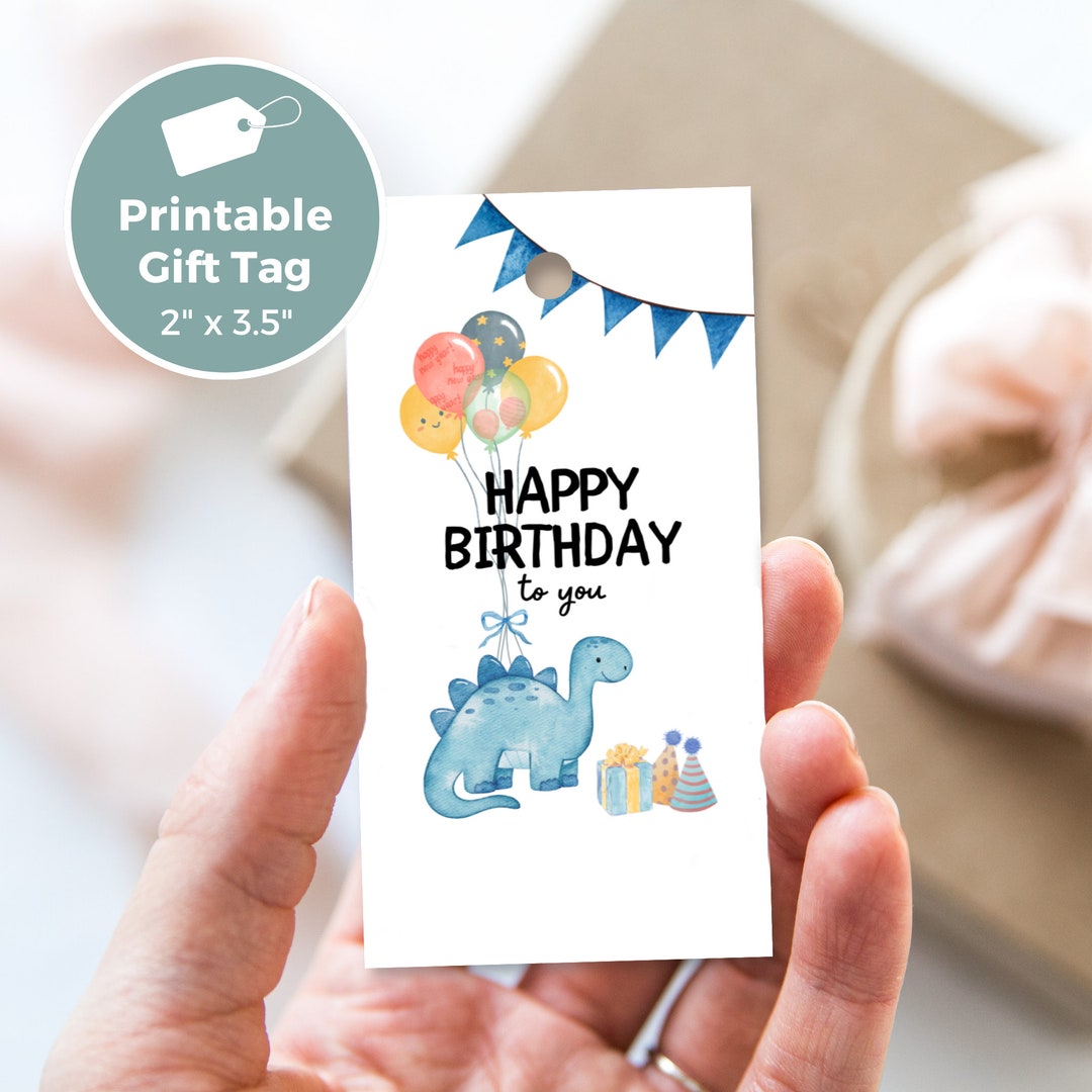 Printable Birthday Gift Tag Dinosaur, Dino Party Favour Tag, Print at ...