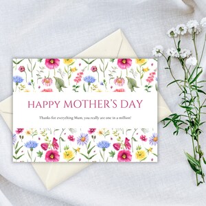 Printable Mothers Day Card, Floral Mothers Day Card, Floral DIY ...