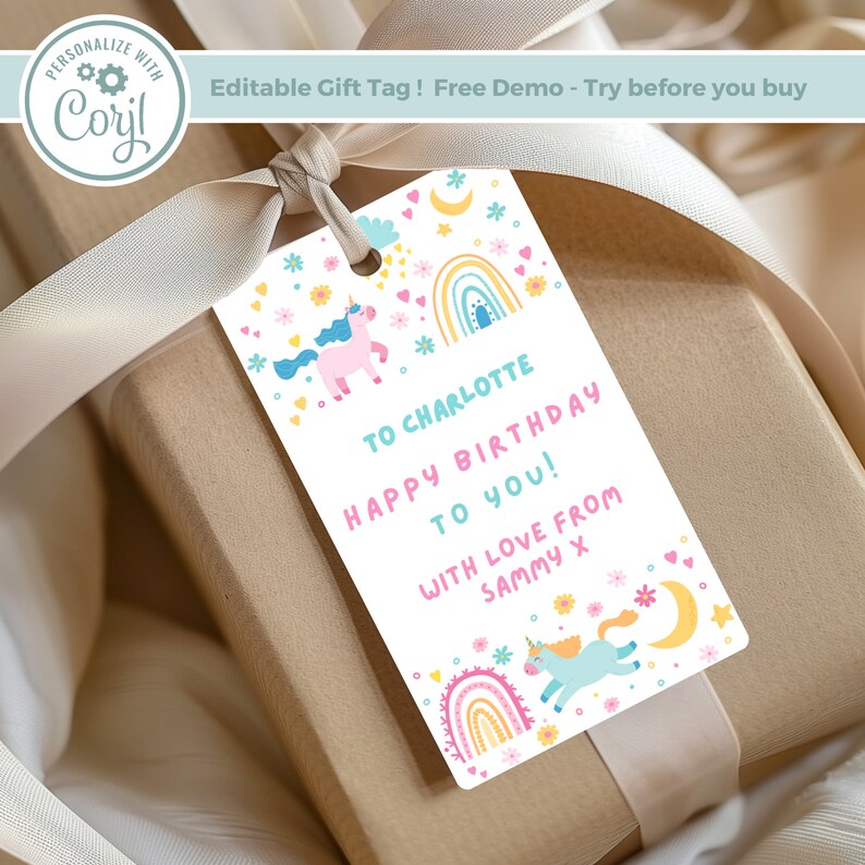 Personalised Happy Birthday Unicorn Gift Tag, Pony Party Favour Tag ...