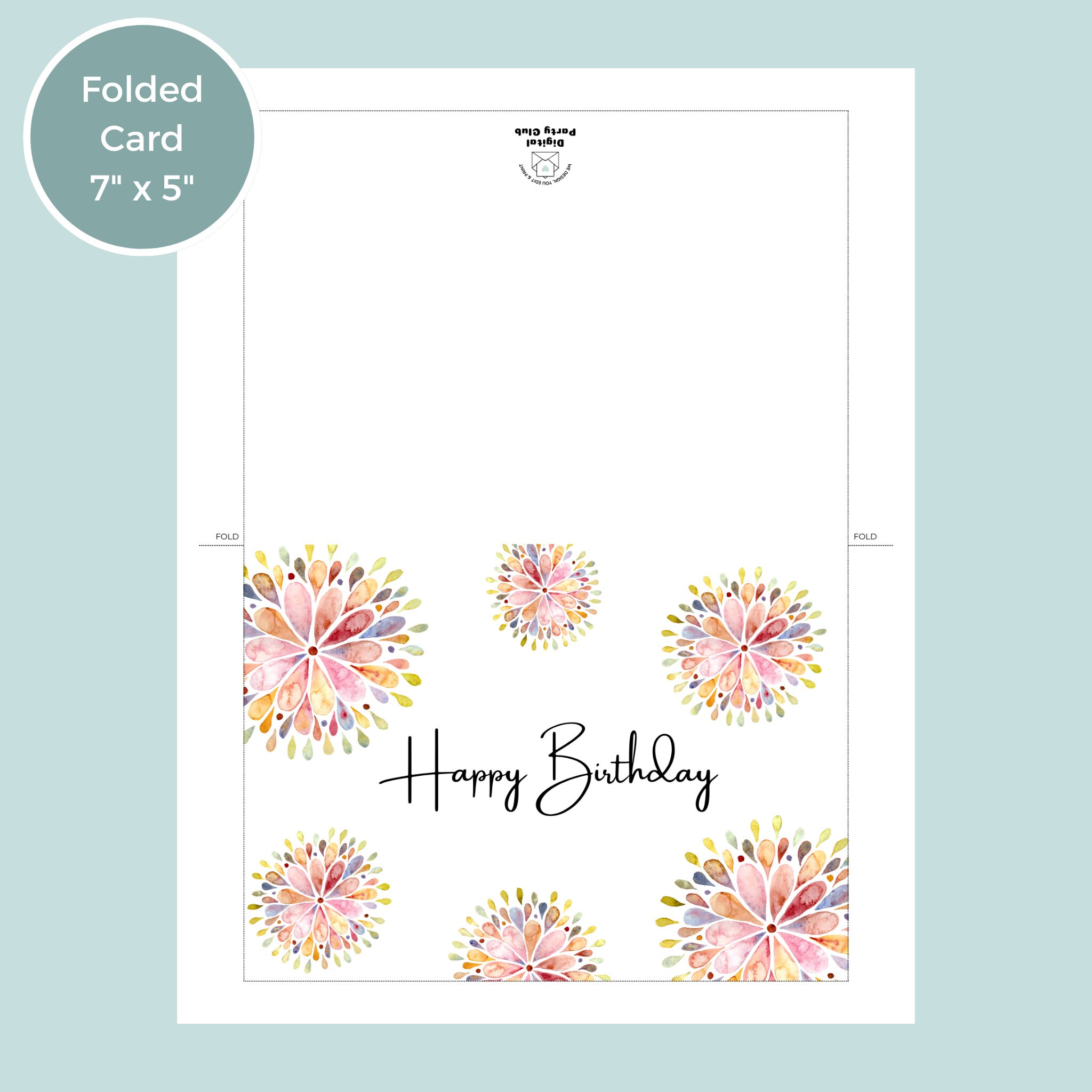 Printable Birthday Card With Flowers, Floral Birthday Card, Digital ...