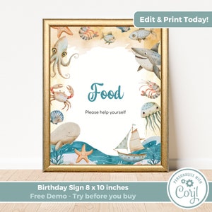 Printable Under the Sea Birthday Party Food Sign, Swimming Party Decor ...