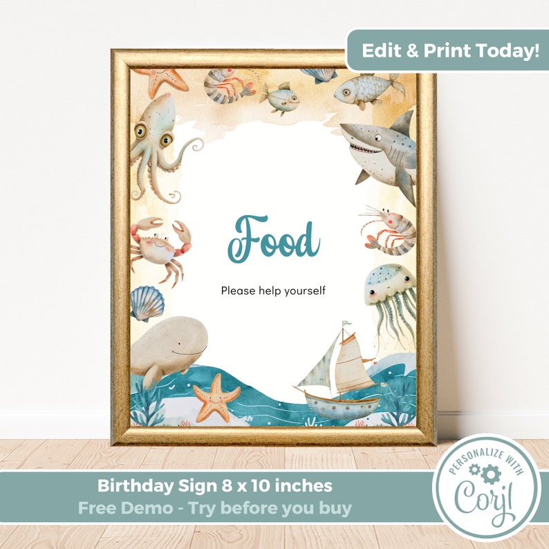 Printable Under the Sea Birthday Party Food Sign, Swimming Party Decor ...