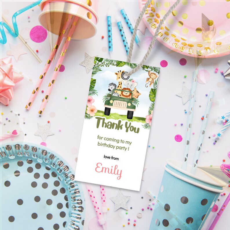 Editable Safari Party Thank You Tag, Girl Jungle Thank You Tag, Digital ...