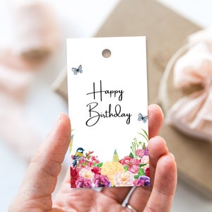 Printable Birthday Pink Red Spring Flower Gift Tag, Print at Home ...