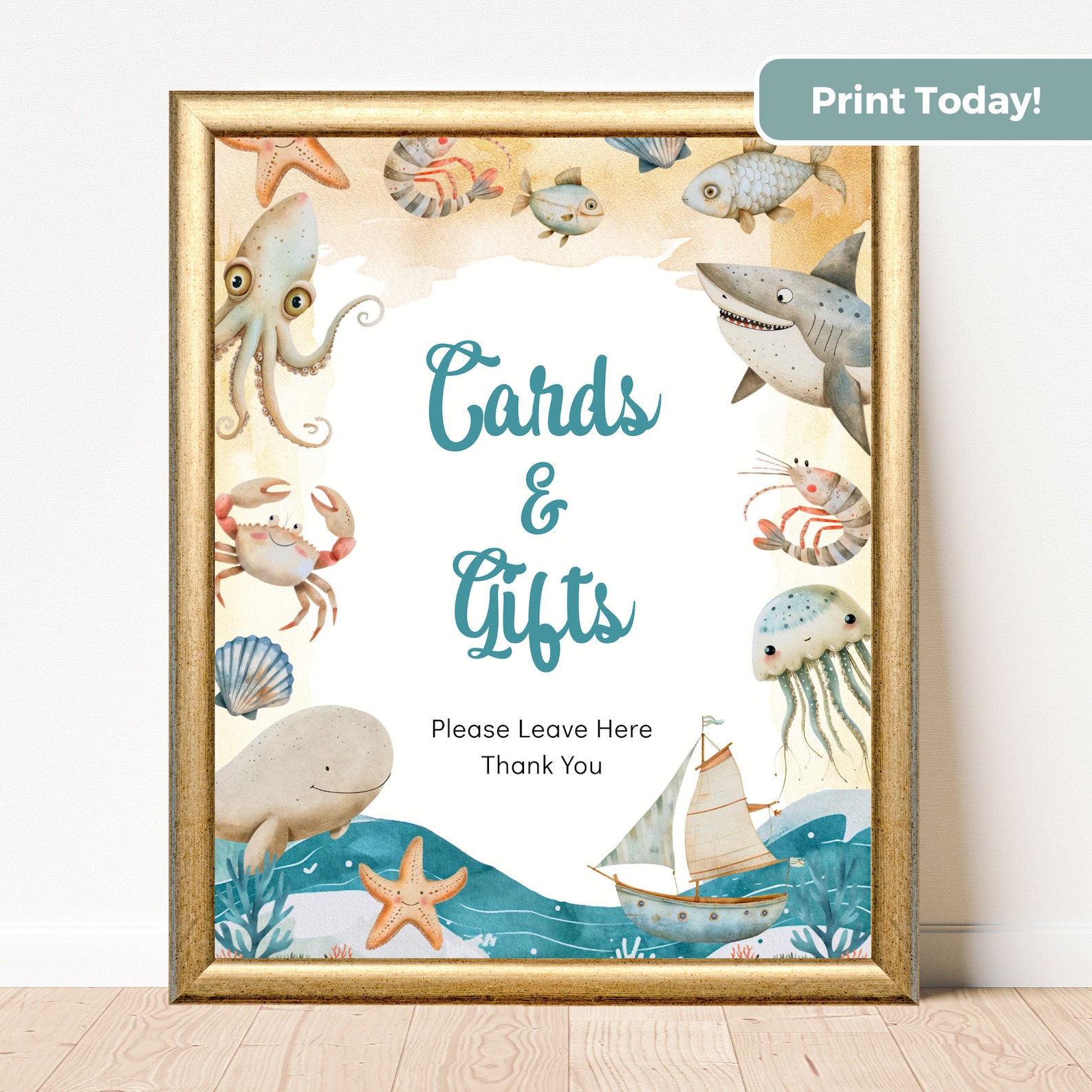 Printable Cards and Gifts Sign Under the Sea Birthday Party, Ocean ...