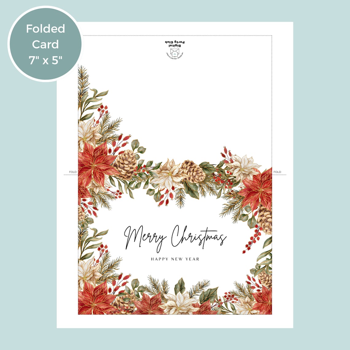 Merry Christmas Card Printable Digital Download, Seasons Greetings Card ...