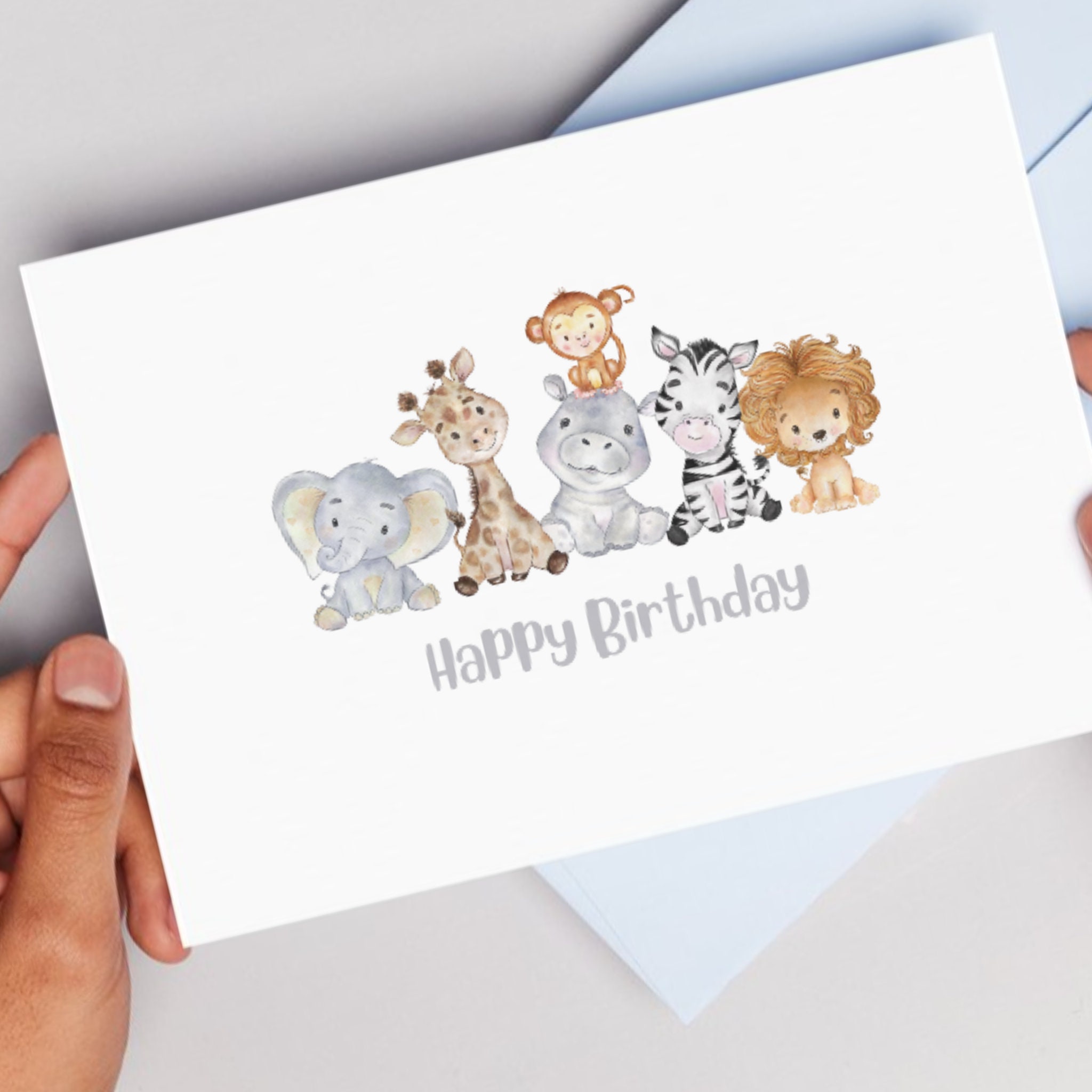 Printable Birthday Card With Jungle Animals, Cute Safari Watercolour ...