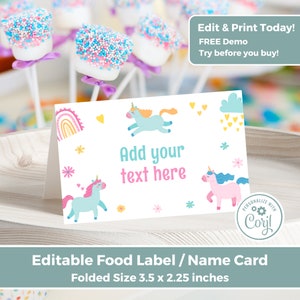 Editable Unicorn Food Buffet Label Tent Card Food Labels Place Cards ...