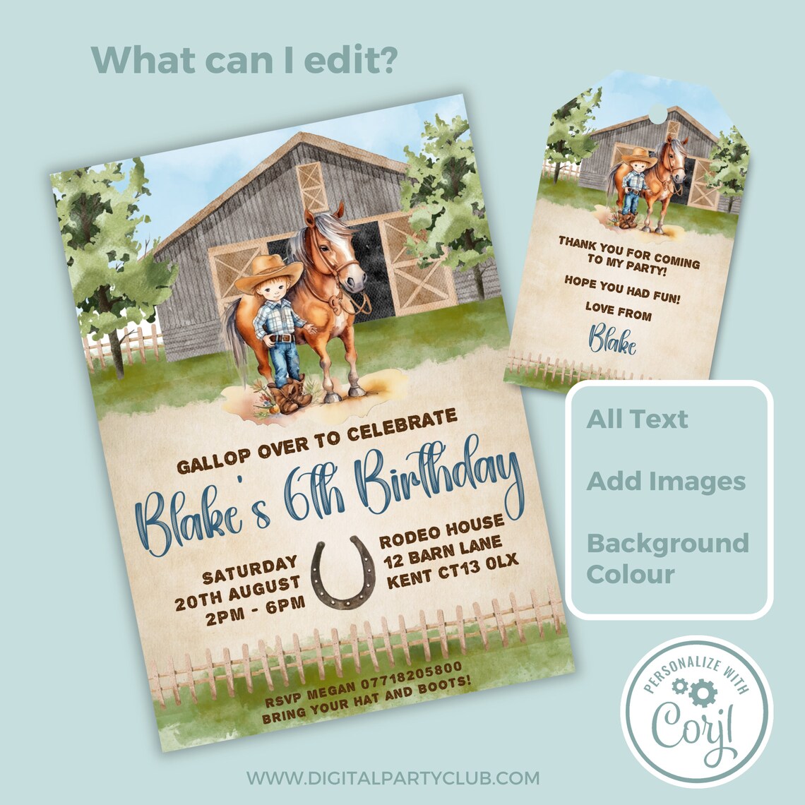 Editable Cowboy Birthday Invitation, Wild West Birthday Invitation ...