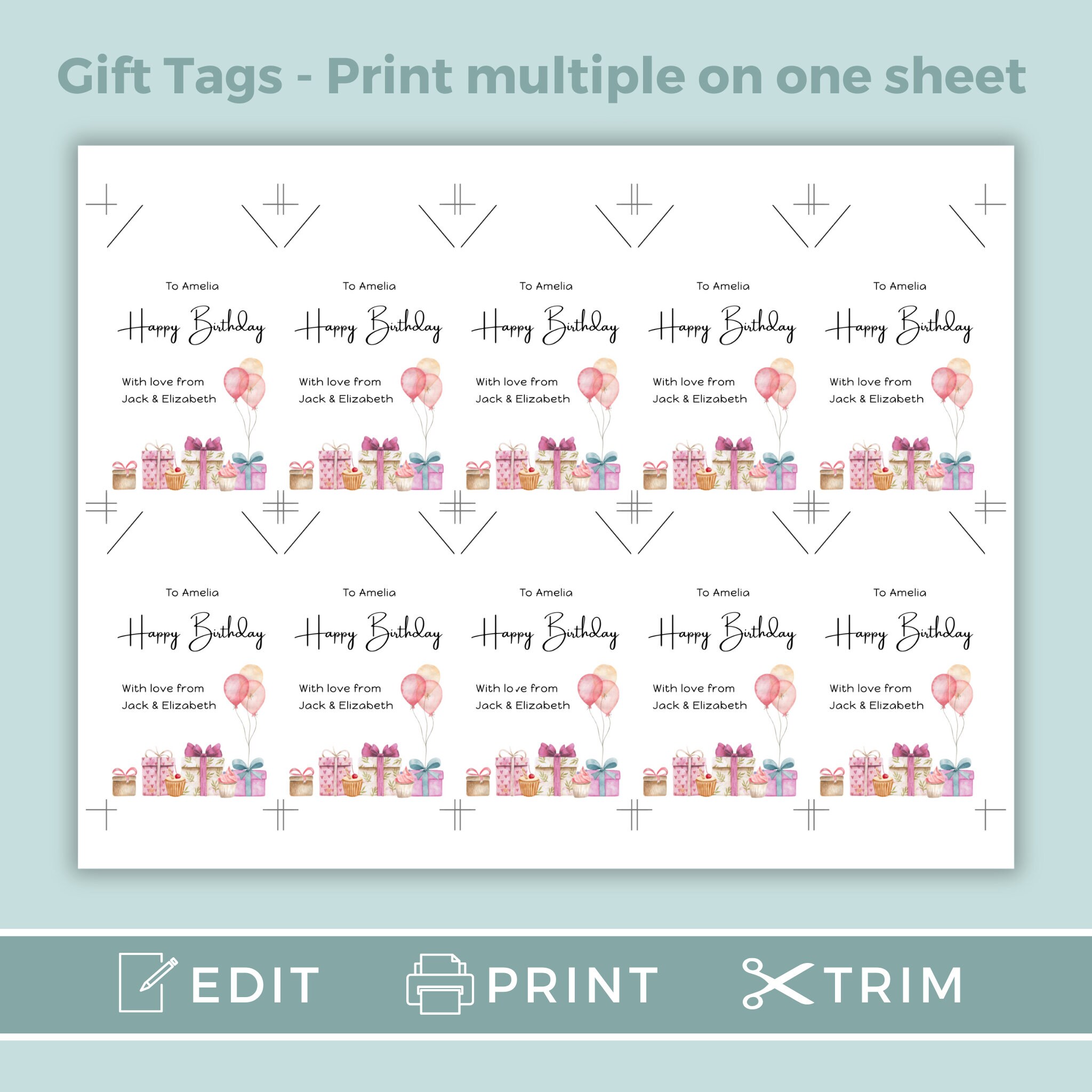 Happy Birthday Gift Tag Editable With Presents, Happy Birthday Gift Tag ...