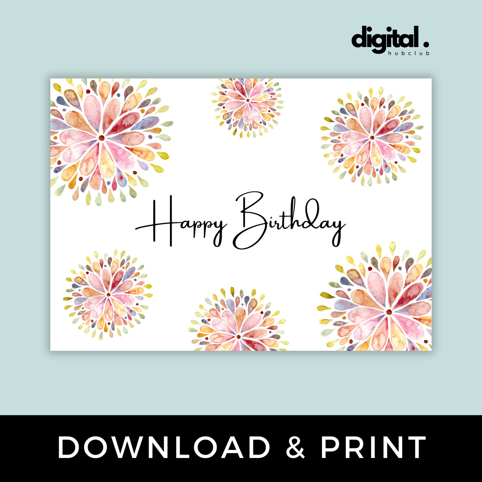 Printable Birthday Card With Flowers Floral Birthday Card - Etsy