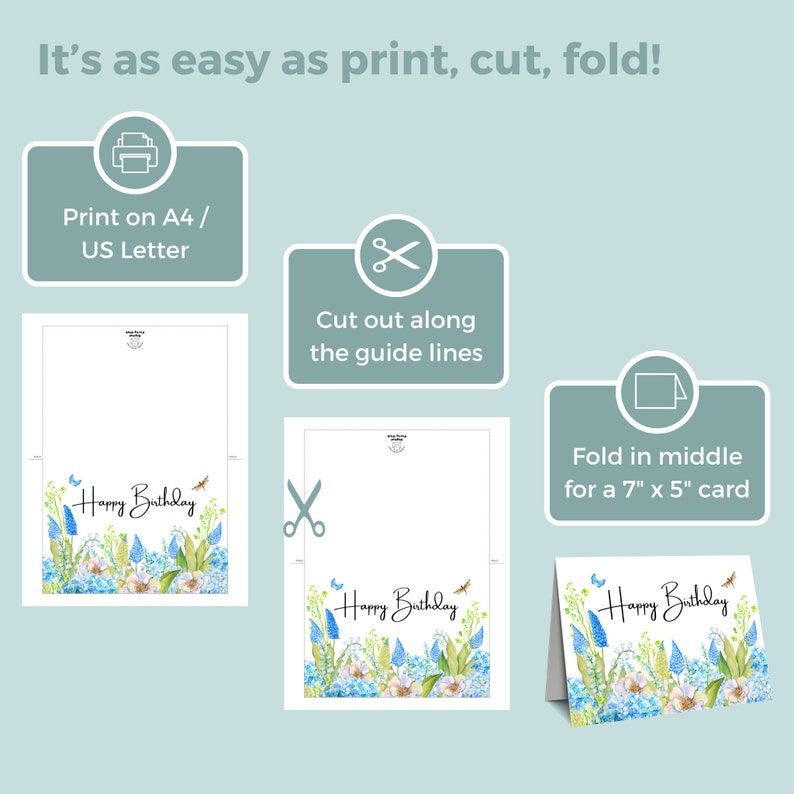 Printable Birthday Card With Spring Flowers, Happy Birthday Card ...