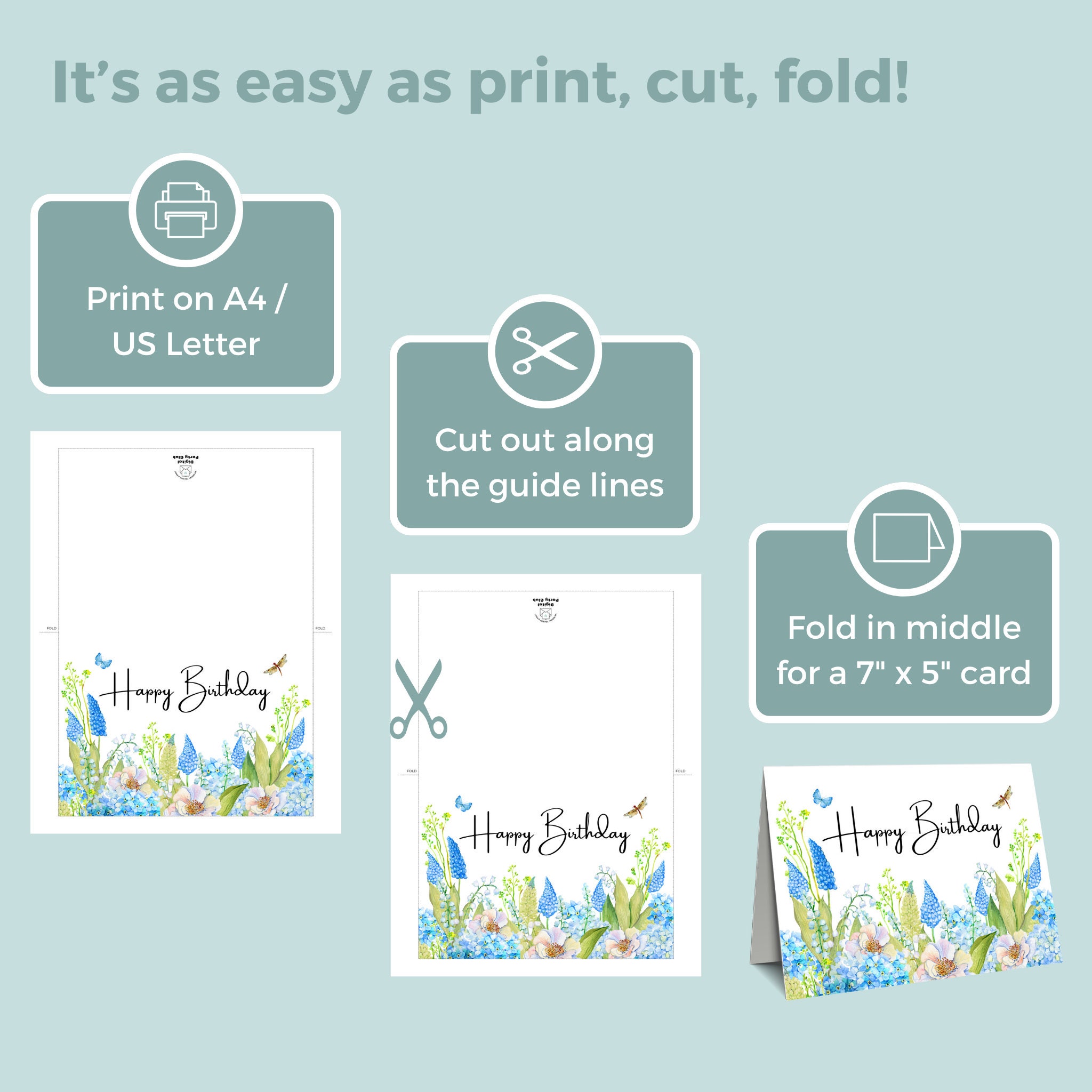 Printable Birthday Card With Spring Flowers, Happy Birthday Card ...