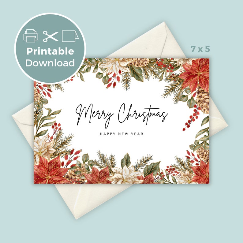 Merry Christmas Card Printable Digital Download, Seasons Greetings Card ...