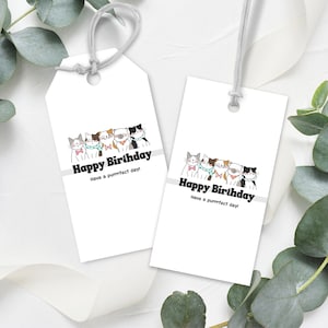 Printable Birthday Gift Tag Cat, Kitty Cat Favour Tag, Print at Home ...