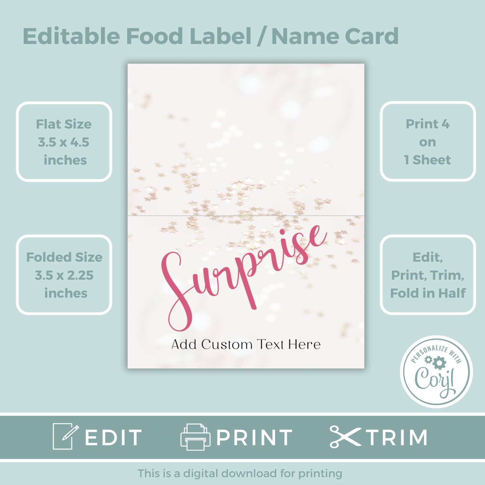 Editable Surprise Pink Food Buffet Label Tent Card Food Place Cards ...