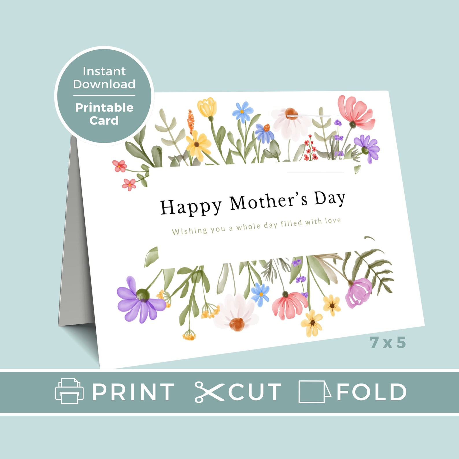 Printable Mothers Day Card, Floral Mothers Day Card, Print at Home ...