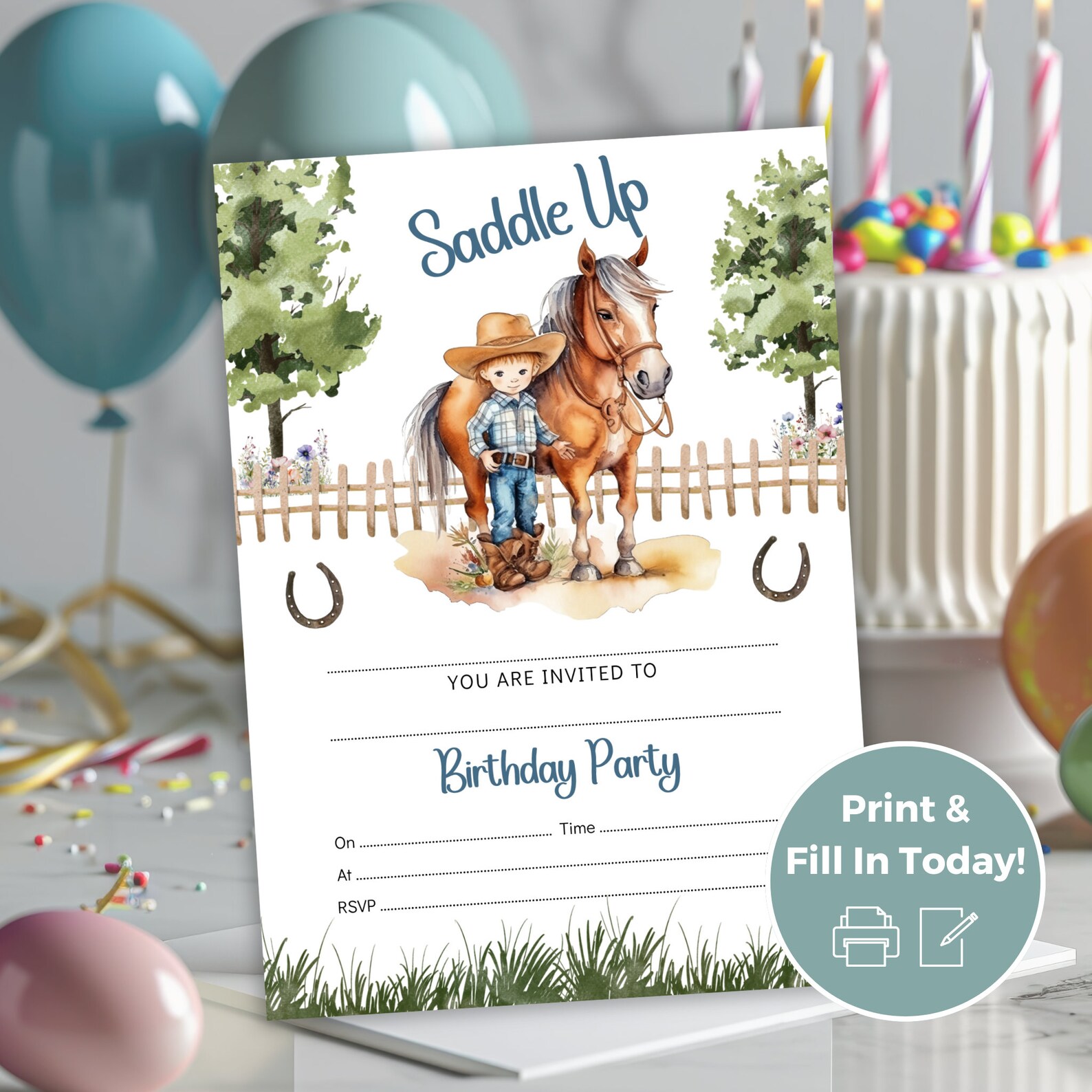 Printable Saddle up Boy Birthday Invitation - Cowboy Fill in Party ...